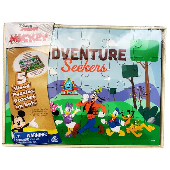 Toys | Mickey Mouse Adventure Seekers 5 Wood Puzzles In Storage Box ...